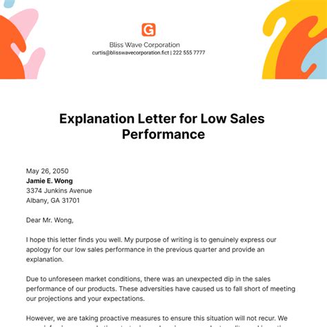 Free Explanation Letter For Low Sales Performance Template To Edit Online