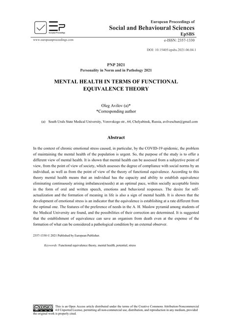 Pdf Mental Health In Terms Of Functional Equivalence Theory