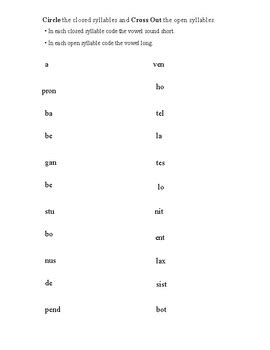 Open And Closed Syllable ID By Mr Postmans Classroom TPT