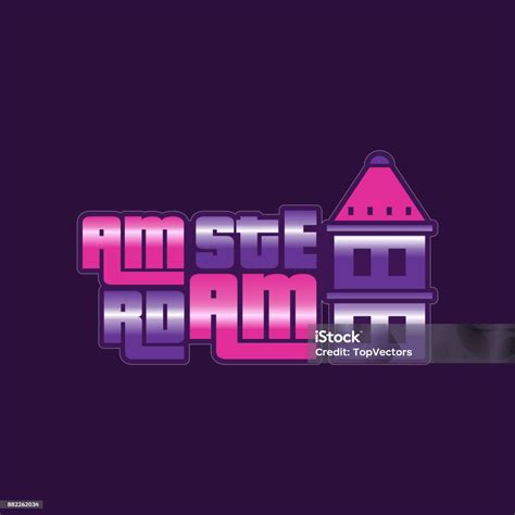 캡션 및 건물 도시 암스테르담의 추상적인 벡터 일러스트 네덜란드 유럽입니다 그라데이션 색상에 타이 포 그래피 디자인 관광에 대한