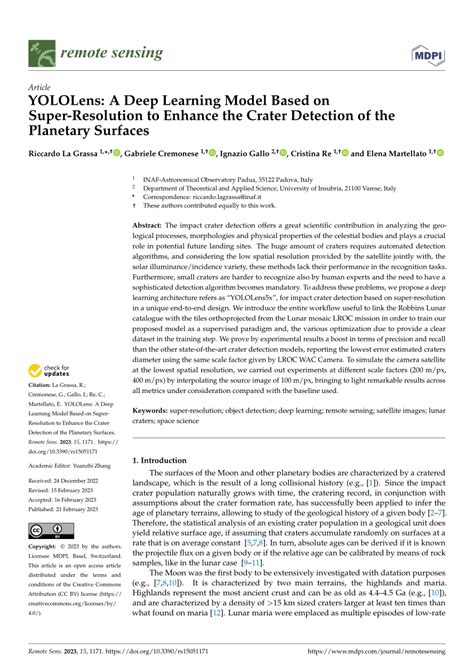 Pdf Yololens A Deep Learning Model Based On Super Resolution To Enhance The Crater Detection
