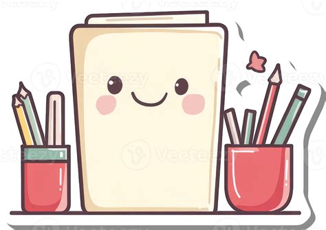 Happy Notebook With Pencils And Crayons In Holders 55493580 Png