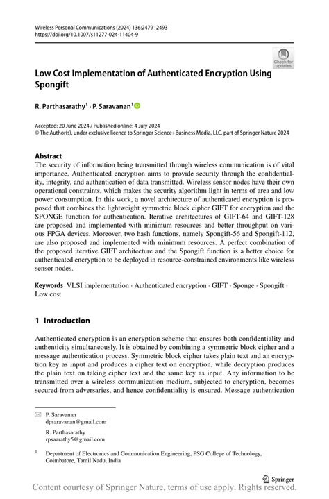 Low Cost Implementation Of Authenticated Encryption Using Spont