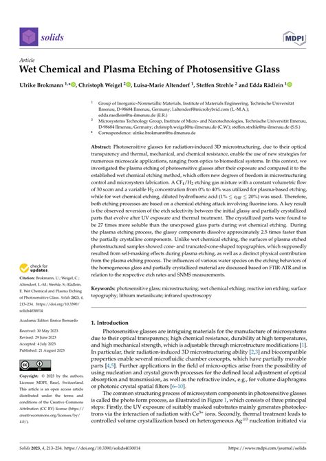 Pdf Wet Chemical And Plasma Etching Of Photosensitive Glass