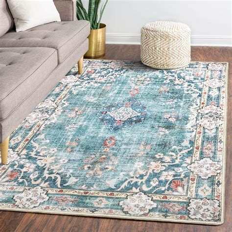 Mujoo 5x7 Area Rugs Teal Machine Washable Rugs Living