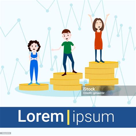 여자 남자 캐릭터 연단 동전 스택 패자 승자 성공 개념 서식 파일에 디자인 작업 및 평면 흰색 배경 전체 길이 복사 공간에 애니메이션에 대 한 2에 대한 스톡 벡터 아트 및