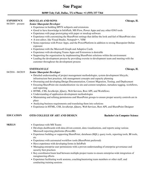Senior Sharepoint Developer Resume Samples Velvet Jobs