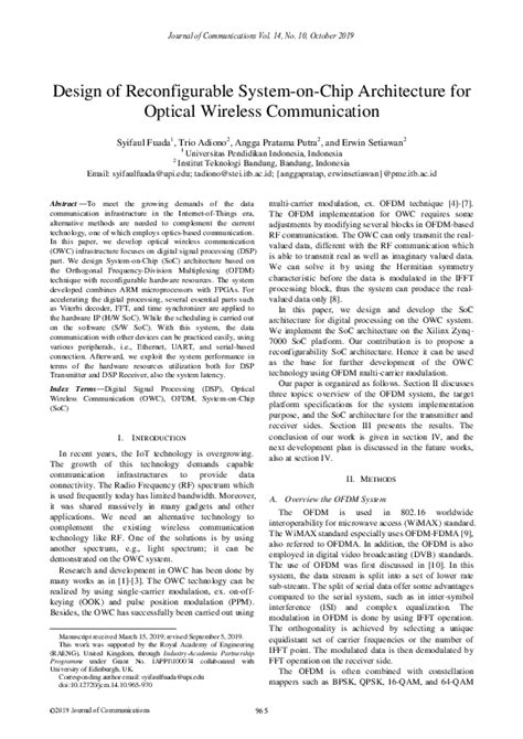 Pdf Design Of Reconfigurable System On Chip Architecture For Optical Wireless Communication