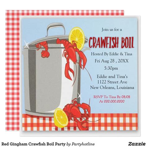 Red Gingham Crawfish Boil Party Invitation Crawfish Invitations