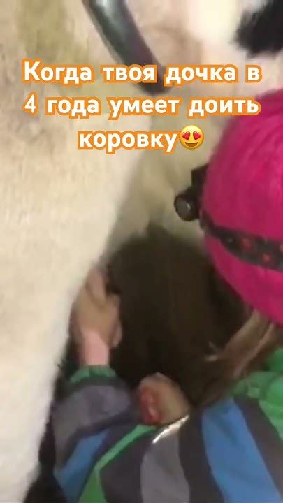 Дочка в 4 года умеет доить Сама себе молочко наберет🥛😍 корова дойка ферма дети Youtube