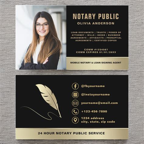 Notary Signing Agent Photo Black And Gold Business Card