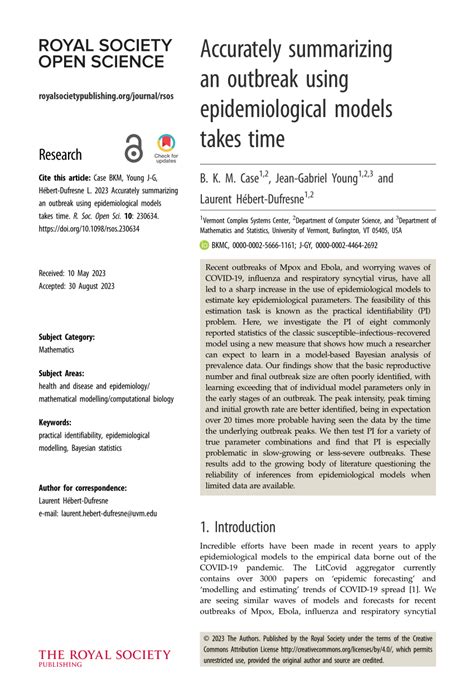 Pdf Accurately Summarizing An Outbreak Using Epidemiological Models Takes Time
