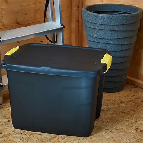 Strata Heavy Duty Black 42l Plastic Stackable Storage Box And Lid