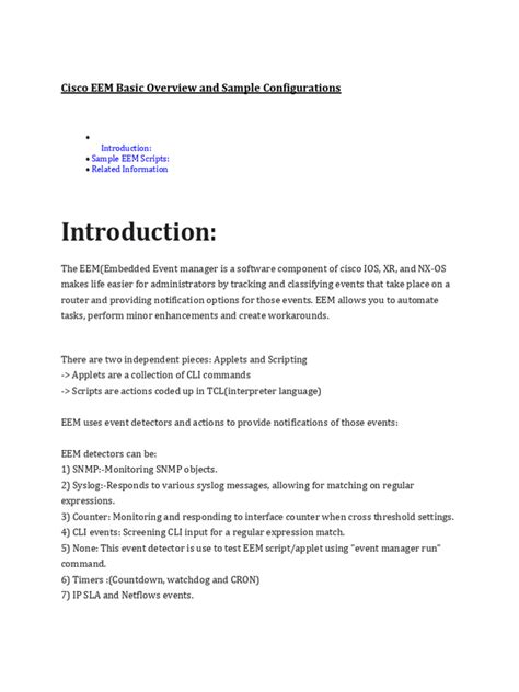 Cisco Eem Basic Overview And Sample Configurations Pdf Command Line