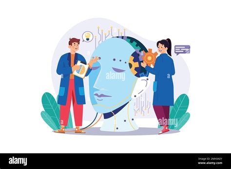 A Vector Of The Two Scientists Working On The Artificial Intelligence Model Stock Vector Image