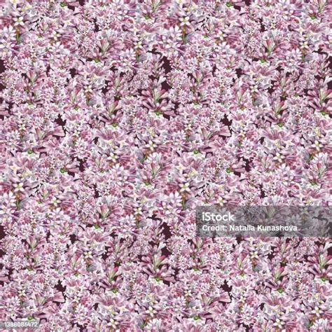 수채화 라일락과 원활한 패턴 배경 봄 손으로 그린 보라색 핑크 플라워 웨딩 축하 카드 벽지 스케치북 색칠 공부를 포장하기위한 식물 여름 예술 개화기에 대한 스톡 벡터 아트