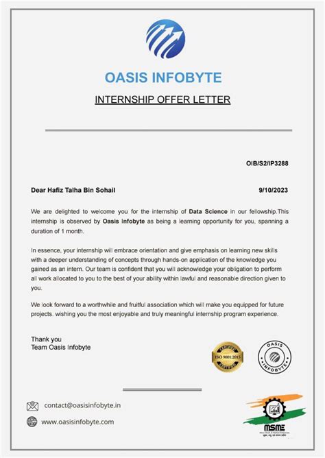Syed Talha Ahmed Hashmi On Linkedin Oasisinfobyte Datascience Internship Datascientist