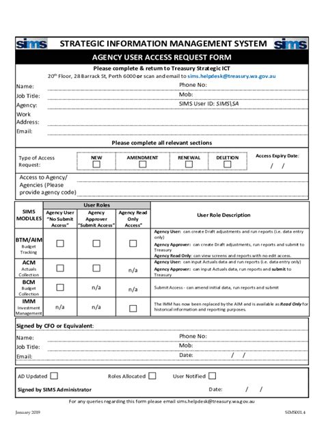 Fillable Online Sims Agency User Acess Request Form Sims Fax Email