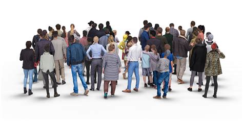 군중 또는 대기열 후면 보기 흰색 배경에 대한 그림 3d 렌더링격리 후면에 대한 스톡 사진 및 기타 이미지 후면 군중