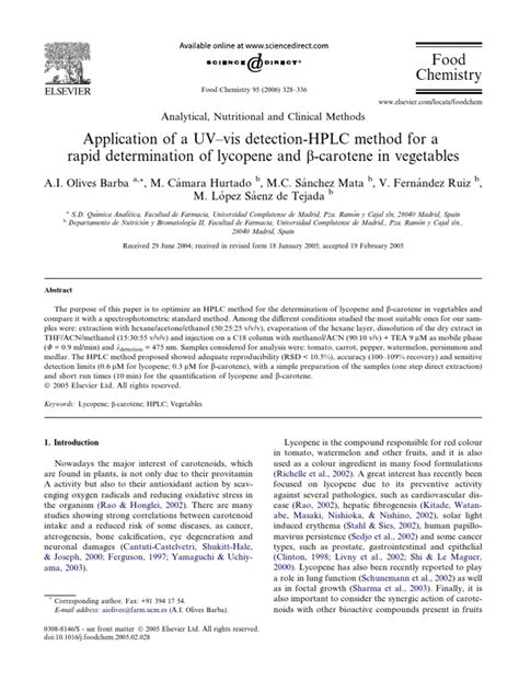 Application Of A Uv Vis Detection Hplc Method For A Pdf High Performance Liquid