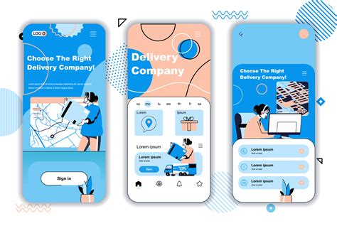 delivery company concept onboarding screens for mobile app templates