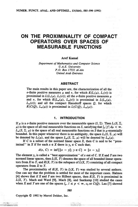 Pdf On Proximinality Of Compact Operators Over Spaces Of Measurable