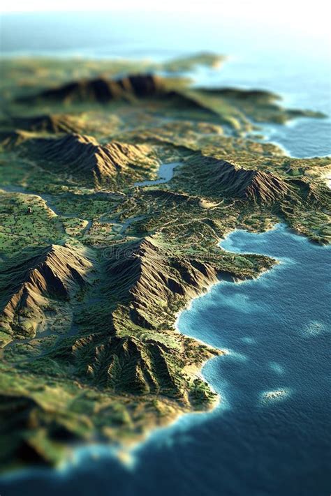 3d Topographical Map Of A Coastal Region Created Using Lidar Satellite Scans With Precise