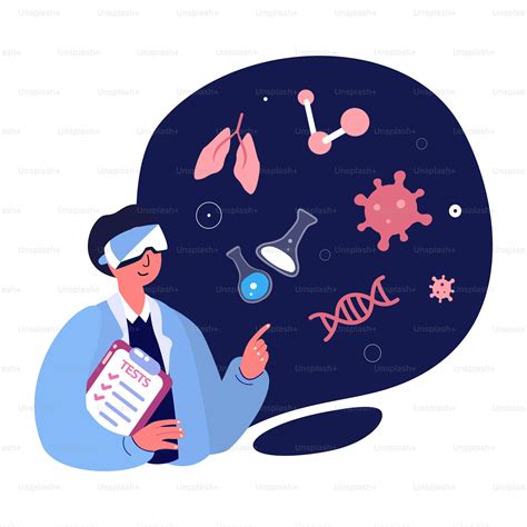 가상 현실 개념입니다 Vr 헤드셋의 약사 과학자 연구원바이러스 백신 혈청 탐색 코로나 바이러스 폐 실험실 Researchgenetic 분석 원자 분자 플라스크