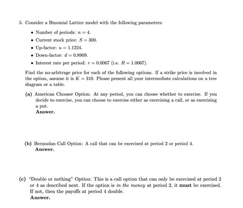 Consider A Binomial Lattice Model With The Following