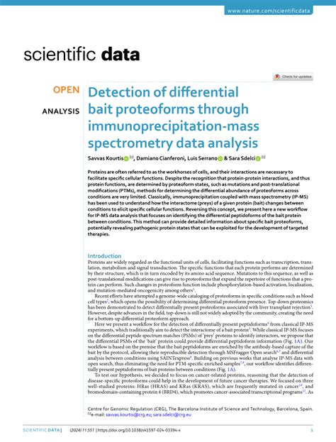 Pdf Detection Of Differential Bait Proteoforms Through Immunoprecipitation Mass Spectrometry