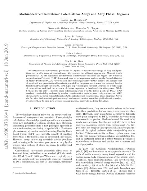 Pdf Machine Learned Interatomic Potentials For Alloys And Alloy Phase Diagrams