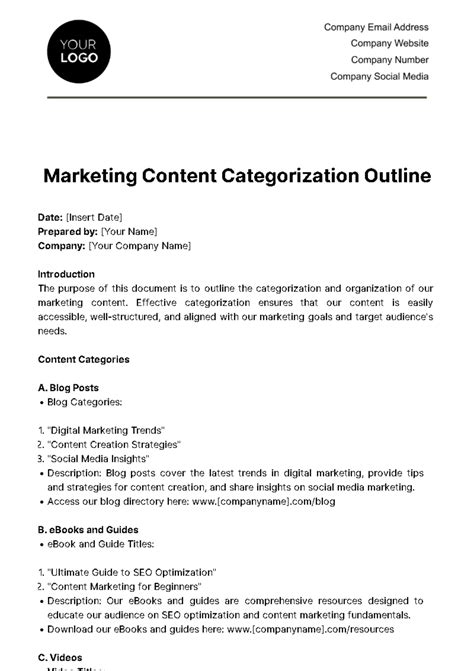 Free Marketing Content Categorization Outline Template To Edit Online