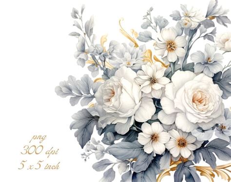 Grey Flowers Png Watercolor Floral Clipart Bouquets Boho Bouquets