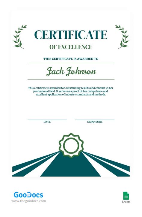 Free Certificate Of Excellence Template
