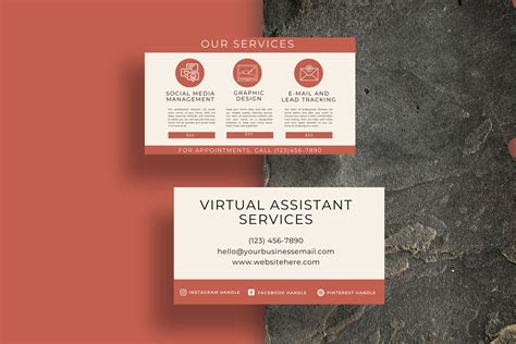 Virtual Assistant Business Card Template Canva Editable Front And Back Pdf Etsy