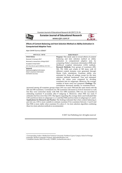 Pdf Effects Of Content Balancing And Item Selection Method On Ability