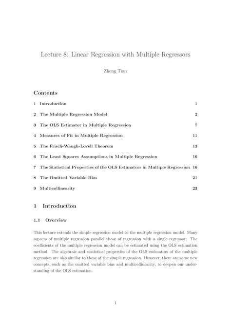 Pdf Lecture 8 Linear Regression With Multiple Regressors · Lecture 8 Linear Regression With