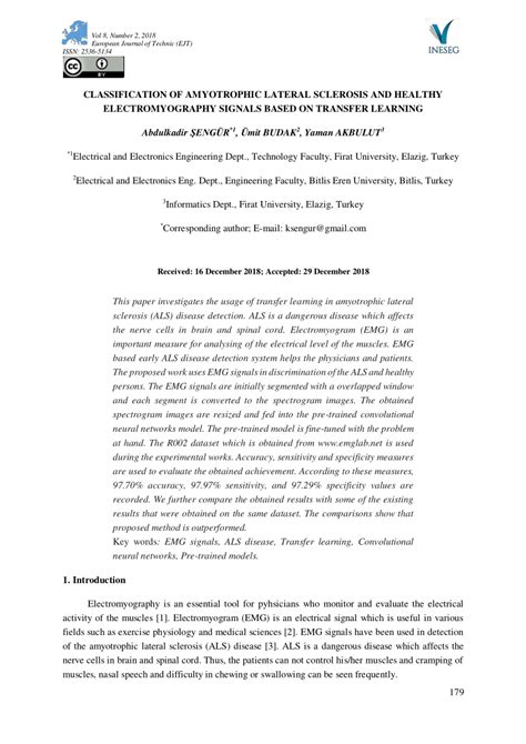 Pdf Classification Of Amyotrophic Lateral Sclerosis And Healthy Electromyography Signals Based