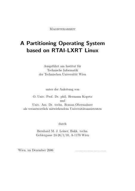 A Partitioning Operating System Based On Rtai Lxrt