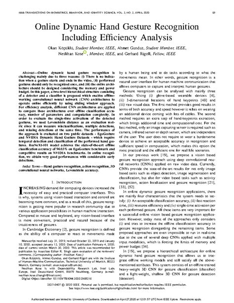 Dynamic Hand Gesture Recognition Ieee Transactions On Biometrics