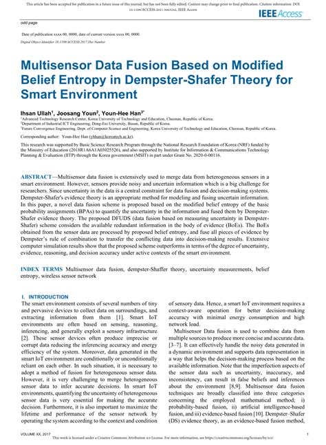PDF Multisensor Data Fusion Based On Modified Belief Entropy In Dempster Shafer Theory For
