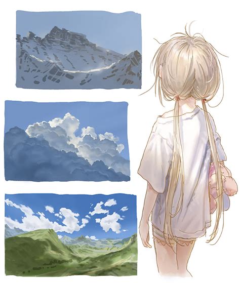 Safebooru 1girl Blonde Hair Blue Sky Clouds Cumulonimbus Cloud Facing