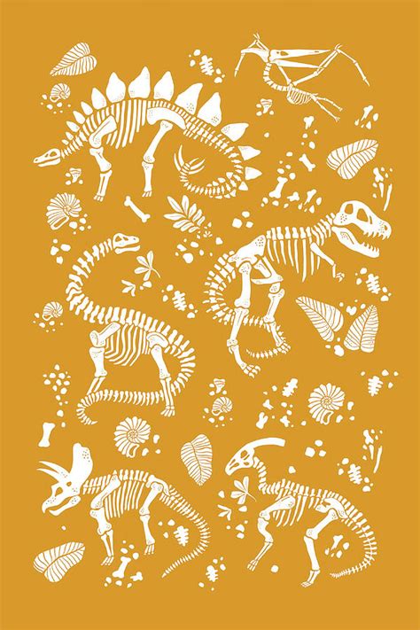 Excavated Dinosaur Fossils Mustard Poster Painting By Harley Pete
