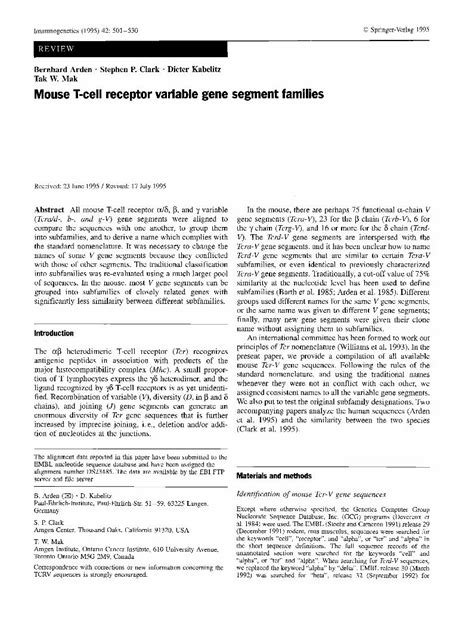 Pdf Mouse T Cell Receptor Variable Gene Segment Families Dokumen Tips