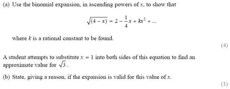 exam questions binomial expansion for rational and negative powers