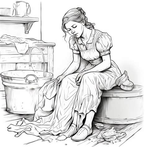 Premium Photo A Drawing Of A Woman Sitting On A Stool In A Room Generative Ai