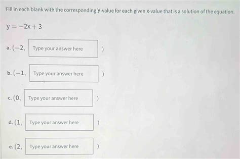 solved fill in each blank with the corresponding y value for each