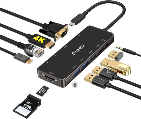 Aceele Usb C Hub In Type C Adapter With Usb Ports Hdmi Vga Rj Gigabit Ethernet Sd