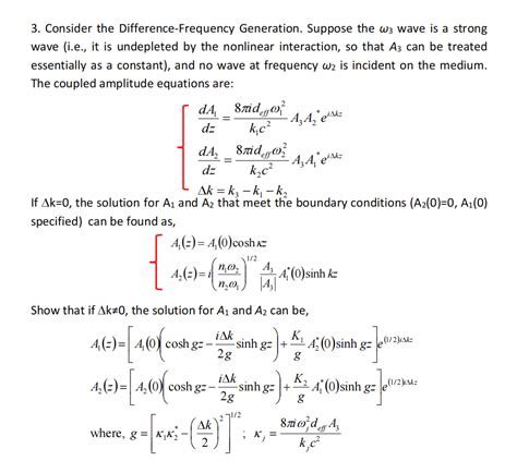 Solved Consider The Difference Frequency Generation Suppose