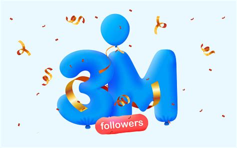 3m 팔로워가 있는 배너는 3d 블루 풍선과 다채로운 색종이 형태로 감사합니다 소셜 미디어에 대한 벡터 일러스트 3d 번호 300000 팔로워 감사 구독자를 축하 블로거